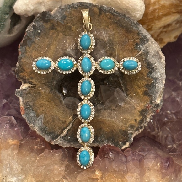 Jewelry | Turquoise Zircon Sterling Silver Long Cross | Poshmark